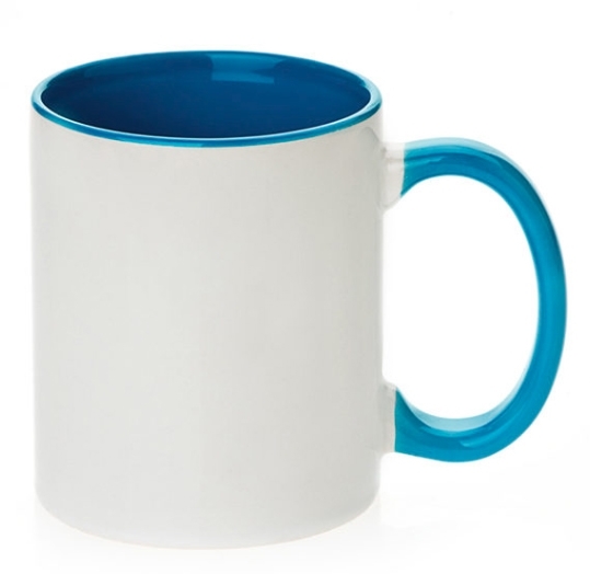 11oz White with Light Blue Inner and Handle Colour Sublimation Coffee ...